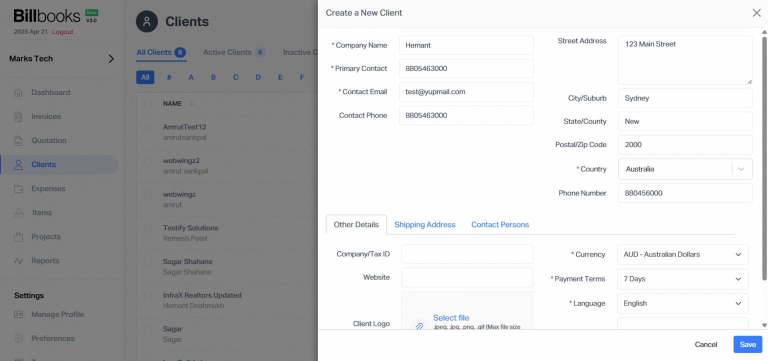 How to create a new client in Billbooks? - Billbooks