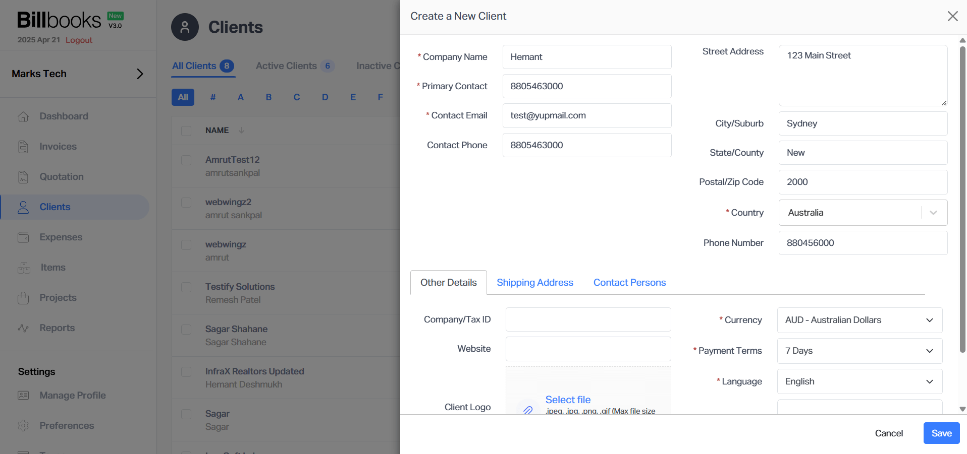 How to create a new client in Billbooks? - billbooks