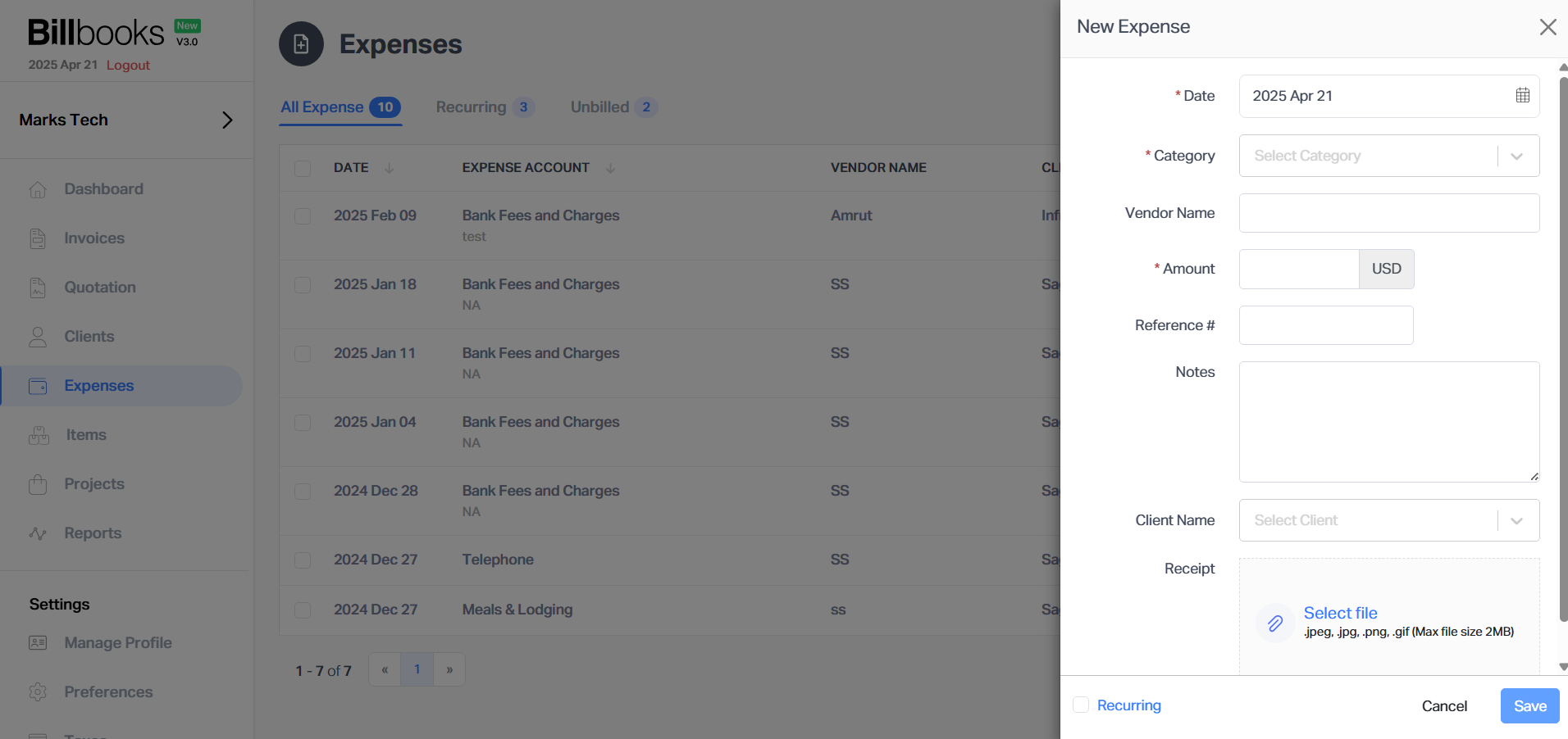 How to Create and Set Recurring Expenses in Billbooks? - billbooks